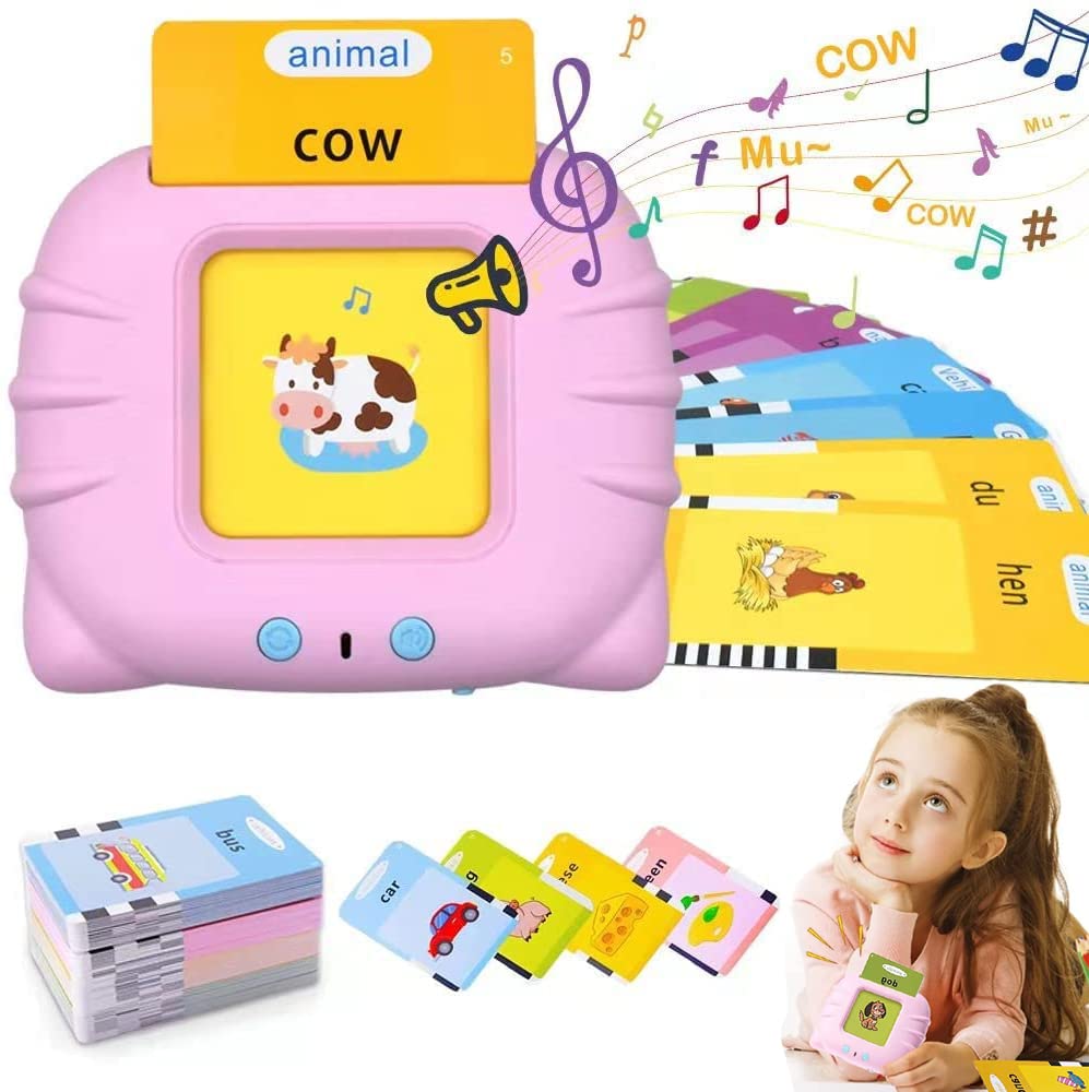 384 High Volume Version Talking Flash Cards Learning Toys for Toddlers 1 2 3 4 5 6Years Old, 192 Sheets 384 Words Toddler Flash Cards, Speech Therapy Toys,Audible Preschool Learning Language Toy(Pink)