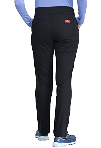 EDS Signature Scrubs for Women, Contemporary Fit Pull-On Cargo Pants with Rib-Knit Waistband in Soft Brushed Poplin DK125, M, Black