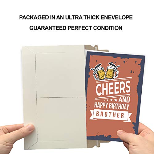 Cheers and Happy Birthday Card Brother | Made in America | Eco-Friendly | Thick Card Stock with Premium Envelope 5in x 7.75in | Packaged in Protective Mailer | Prime Greetings