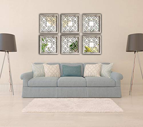 qmdecor Square Rustic Distressed White Framed Wall Decorative Mirror 12x12 inches Modern DIY Fashion MDF Wood Material Wall-Mounted Mirrors Set of 2 Pieces