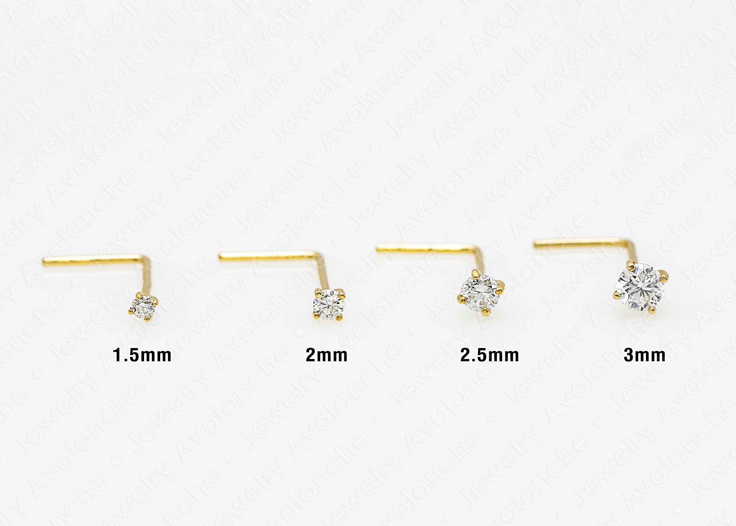 22G L-Shape Nose Stud Solid 14Kt Gold Stud Nose Ring with Moissanite Gemstone - April Birthstone Nose Stud-LSWG-MNT1.5