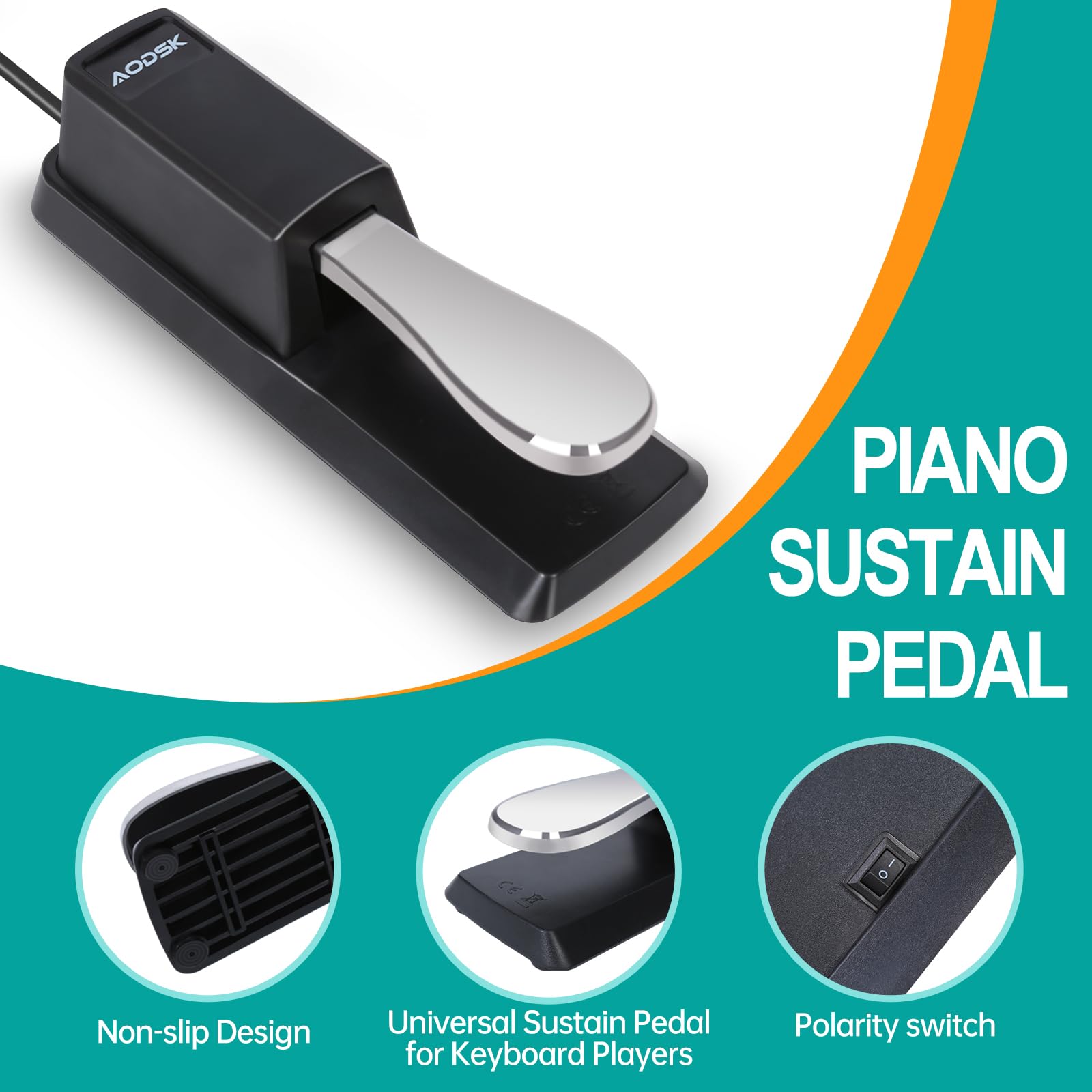 Aodsk Piano Sustain Pedal,Keyboard Sustain Pedal for Digital Piano With Polarity Switch and Anti-Slip Rubber Bottom For MIDI Keyboards,Digital Pianos,1/4'' (6.35mm) Input Plug