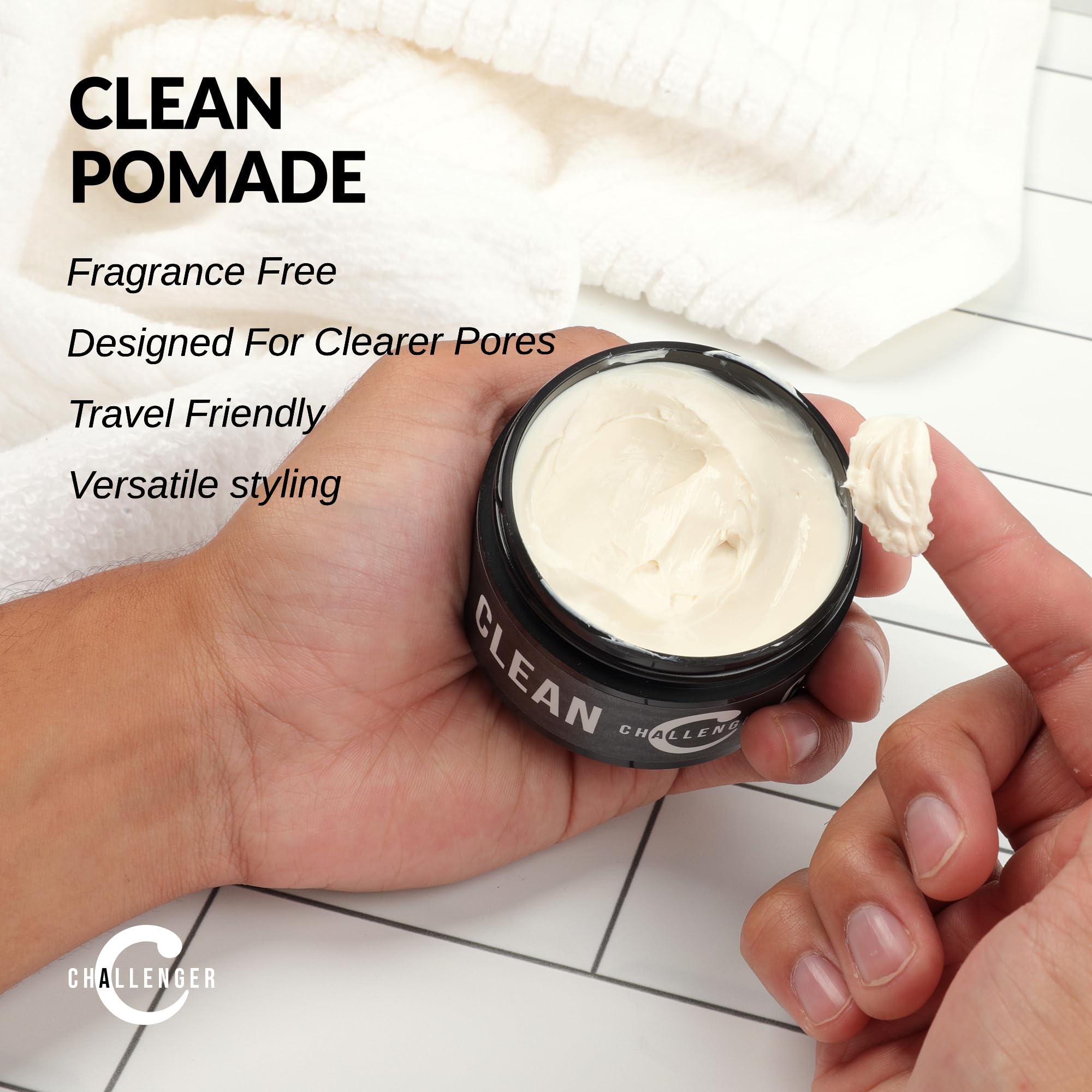 Challenger Fragrance Free Cream Pomade | Non-Comedogenic Styling Product | Unscented Hair Gel | Medium Firm Hold & Clean Ingredients | 3oz