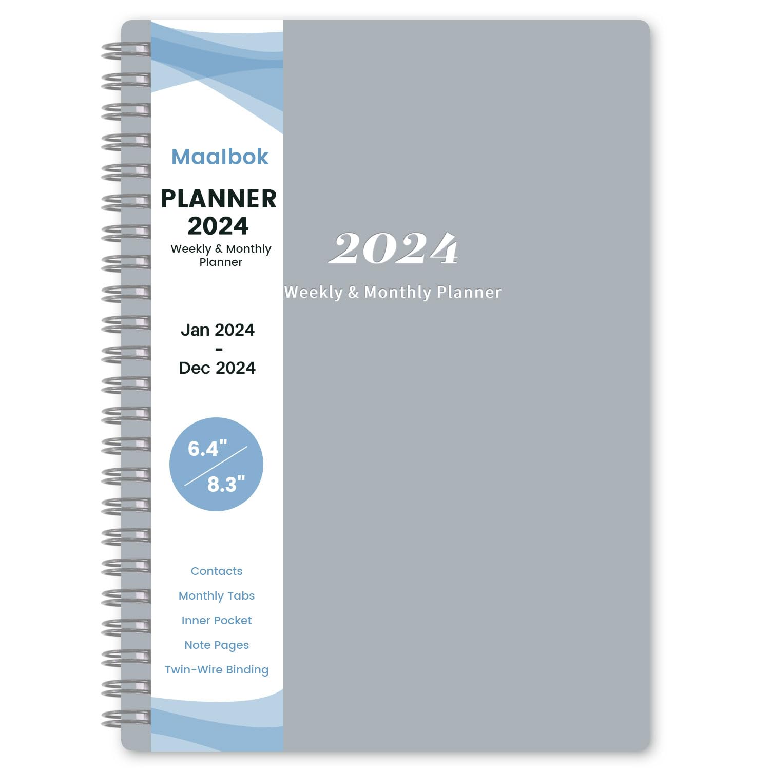2024 Planner - Planner 2024 from January 2024 - December 2024, Planner with Weekly & Monthly Spreads, 6.25" x 8.3", 12 Monthly Tabs, Strong Twin-Wire Binding