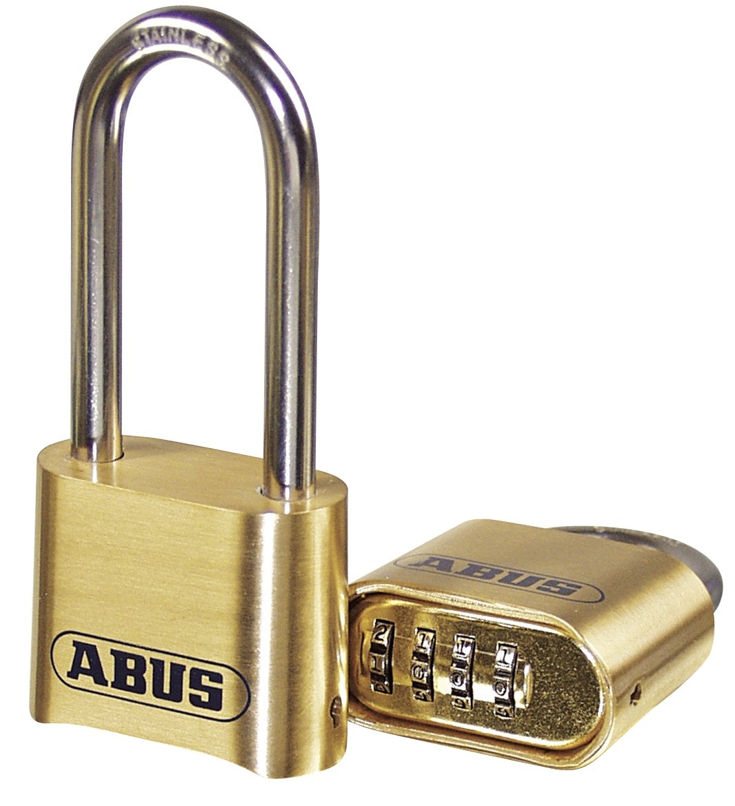 ABUS 180/50 Solid Brass Combination Padlock, Long Stainless Steel Shackle (2-1/2")