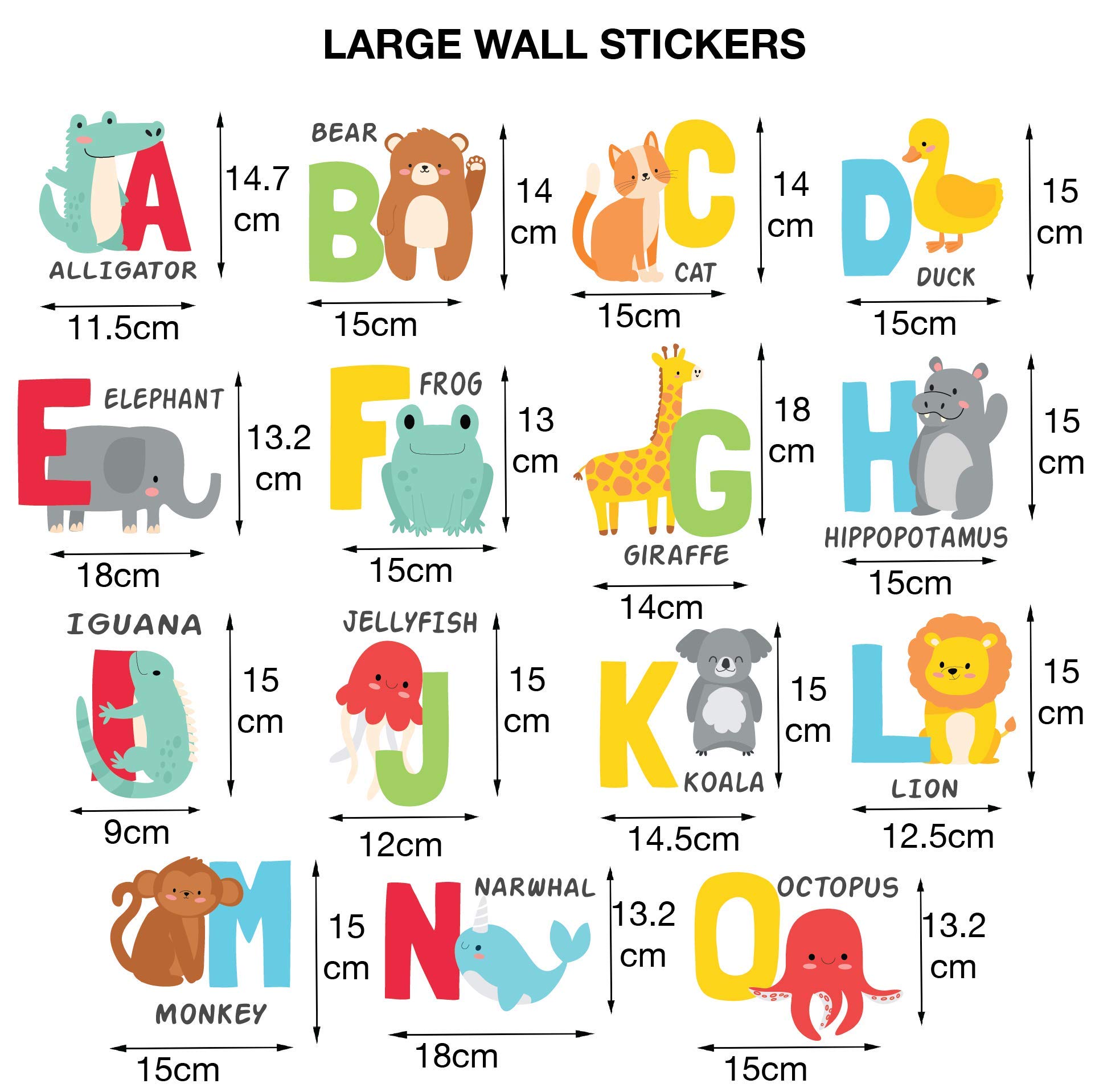 Mienno Alphabet Wall Decals, Animal Alphabet Wall Stickers for Kids Room, Nursery Room, Classroom, Removable Vinyl Animal Alphabet Stickers Decals