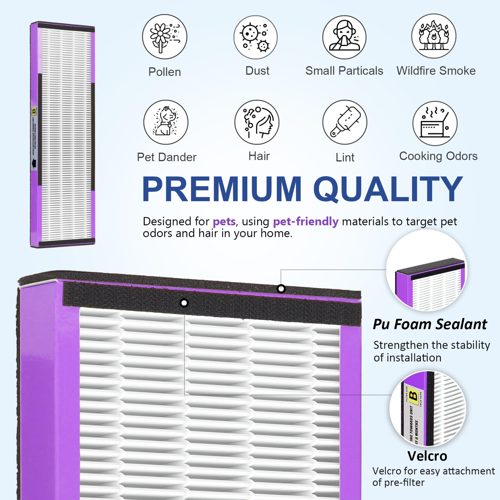 4 Pack FLT4825 H13 True HEPA Replacement Filter B, Compatible with G-Guardian Air Purifier AC4825 AC4850PT AC4300 AC4800 AC4900 AC4850, #FLT4825.