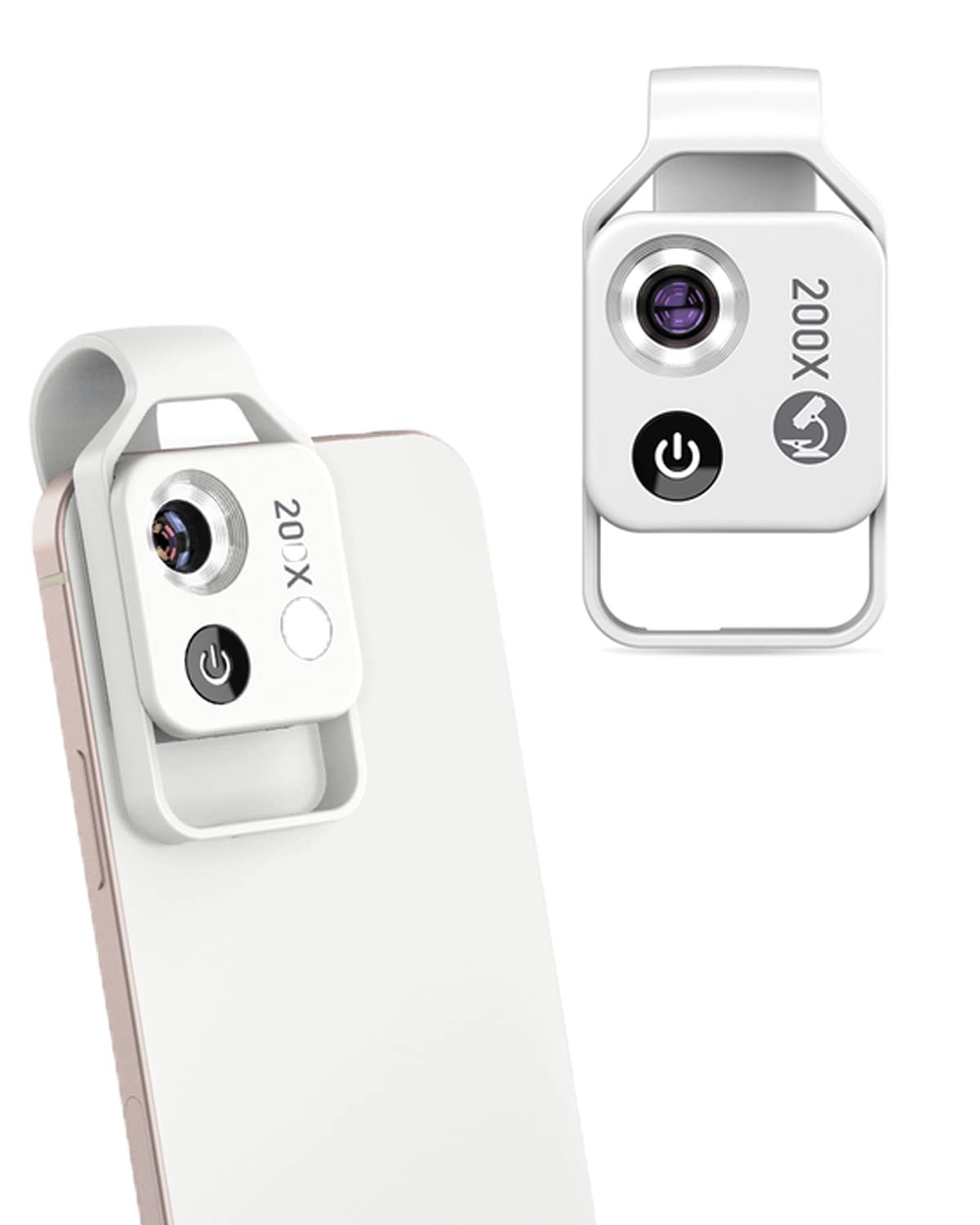 200X Phone Microscope with LED Light, Microscope with Universal Phone Clip Compatible with iPhone/Andriod Phone,The Best Portable Microscope to Enjoy Microworld for Kids and Adults. (White)