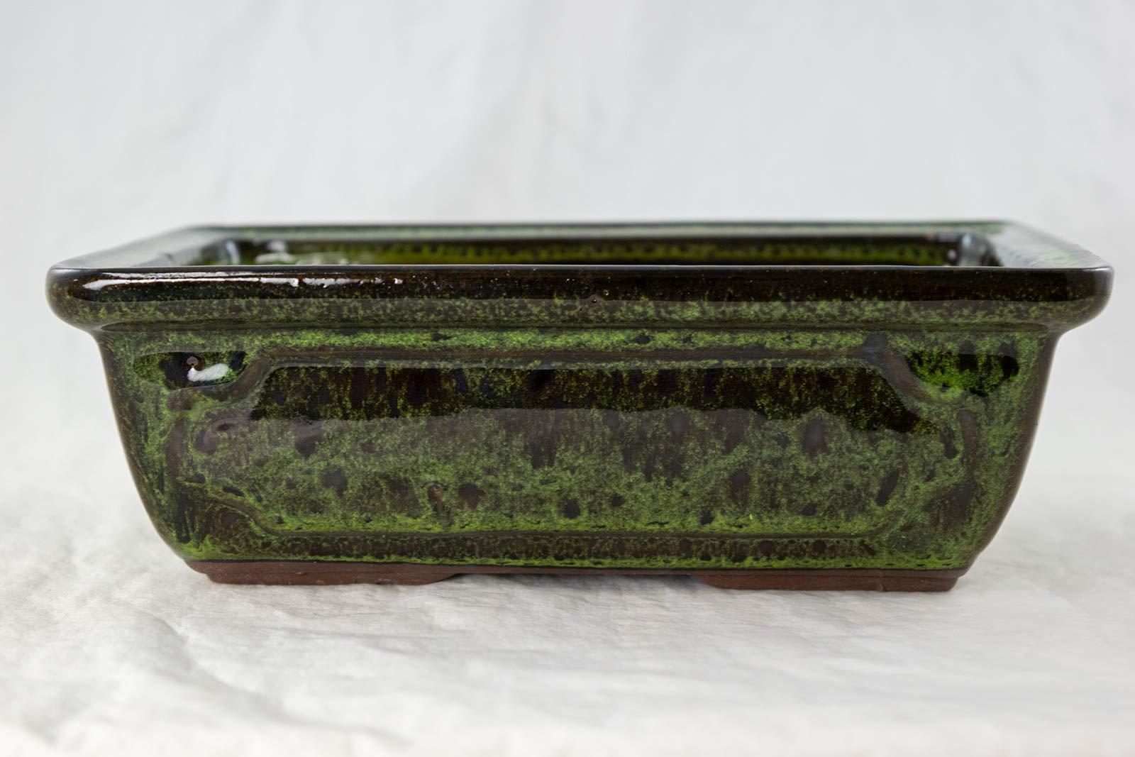 8" Rectangular Moss Green Bonsai/Succulent Pot + Tray + Rock + Mesh Combo