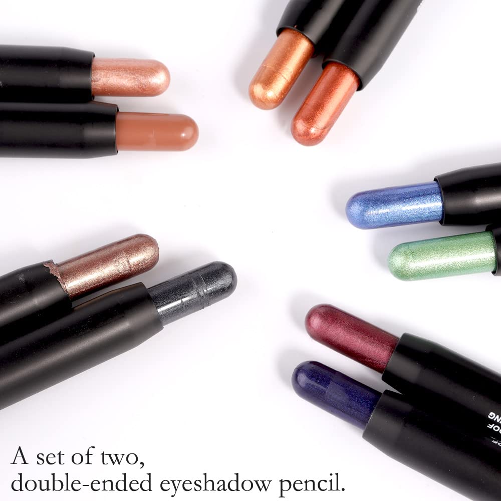 2Pcs Shimmer Cream Eyeshadow Stick,Blue Green Eye Brightener Highlighter Eye Shadow Stick Sets,Long Lasting Waterproof Smudge Proof EyeShadow Cream Makeup,Vegan Eyeshadow Pencil Crayon With Soft Brush