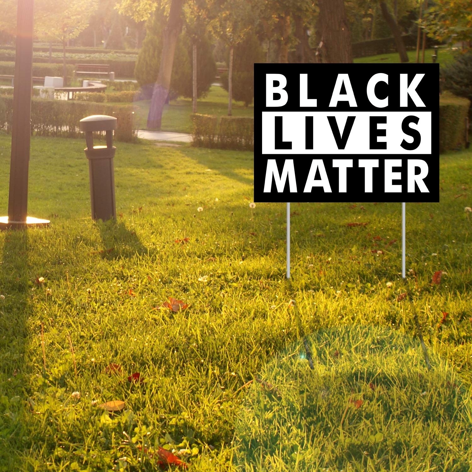 BannerBuzz Black Lives Matter I Can't Breathe Yard Sign with Metal Stakes, Non-Reflective UV Print Corrugated Plastic Sheets for Indoor & Outdoor Garden Signs (24" W X 18" H, Double Sided Print)