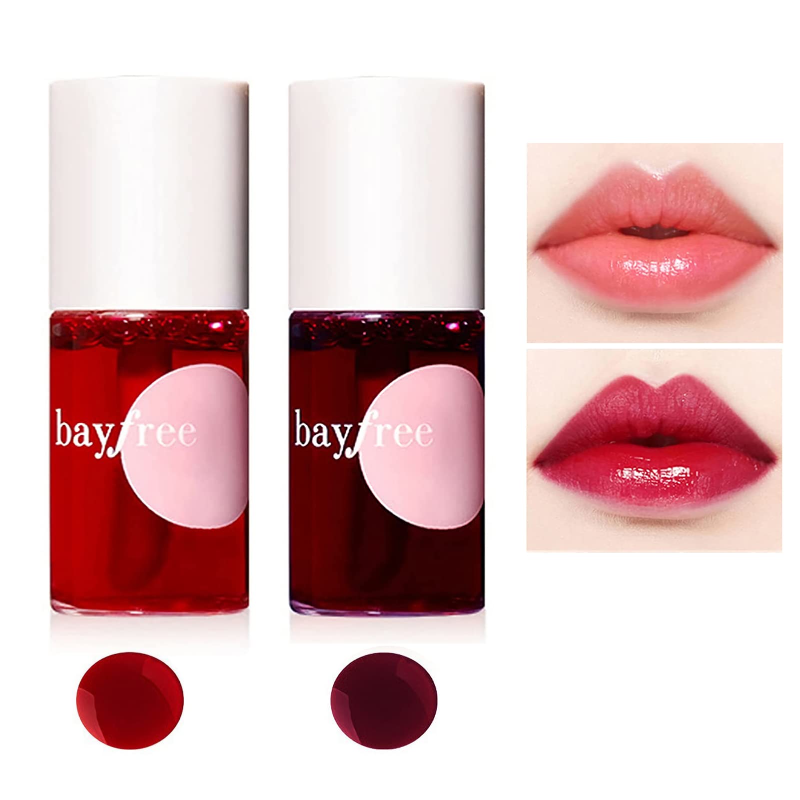 2 Pack Lip Tint Stain Set, Multi-use Lip and Cheek Tint, Liquid Blush and Lip Paint, High Pigment, Vivid Color, Long-Lasting, Weightless Lipstick Lip Tint Lacquer Makeup (Apple & Watermelon)