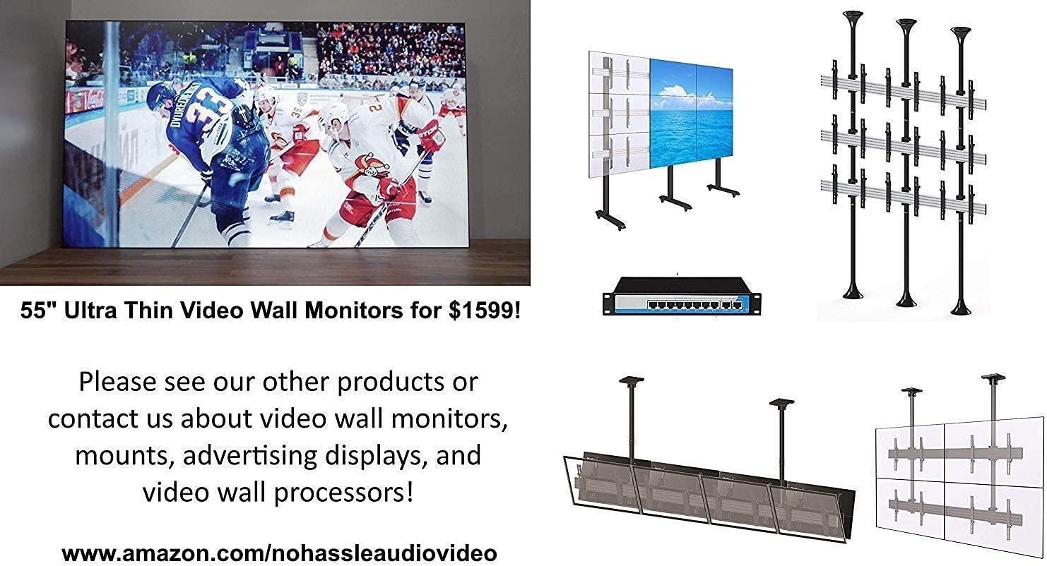 2x2 Video Wall Pop Out Mounting System Horizontal Rails Four Fixed Displays with with Micro Adjustment Arms Vesa Universal TV Television Monitors Modular