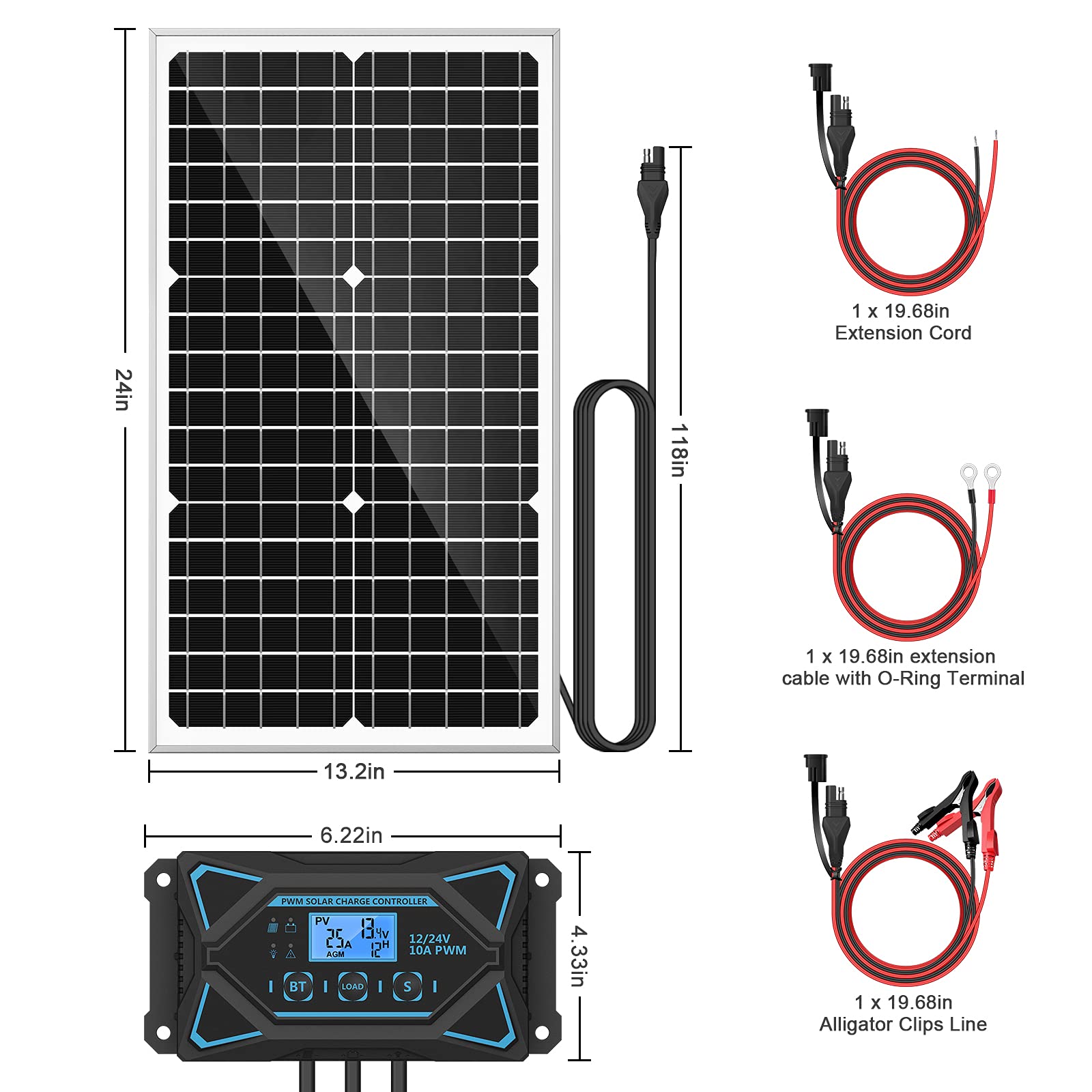 30W 12V Solar Panel Kits- 12 Volt 30 Watt Mono Crystalline Solar Panel + Intelligent 10A Charge Controller- Perfect Solar Battery Charger & Maintainer for Car, RV, Boat, Marine, Trailer, Gate Opener