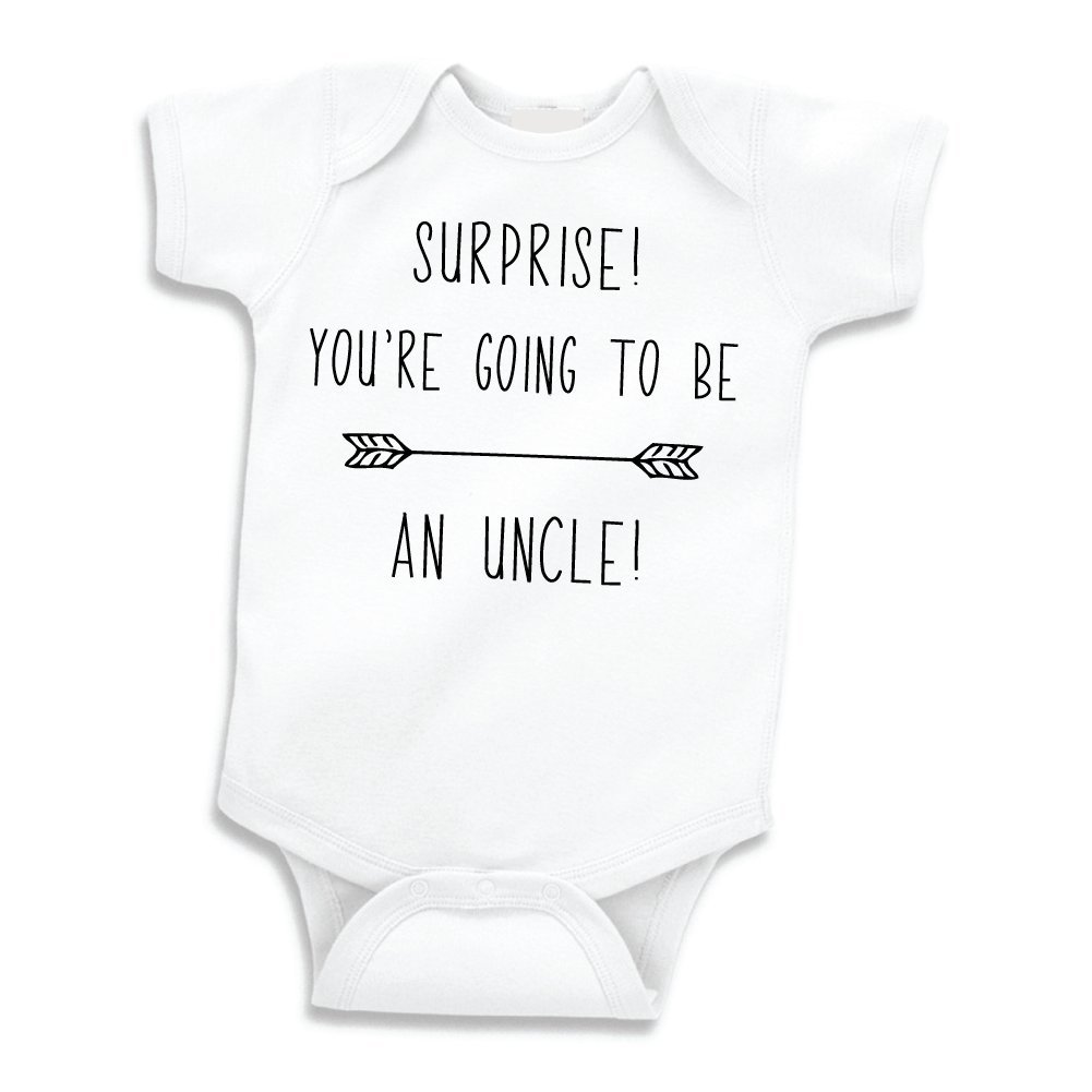 Bump and Beyond Designs Surprise Pregnancy Announcement Gift to Uncle, Hello Uncle Shirt (0-3 Months, White)