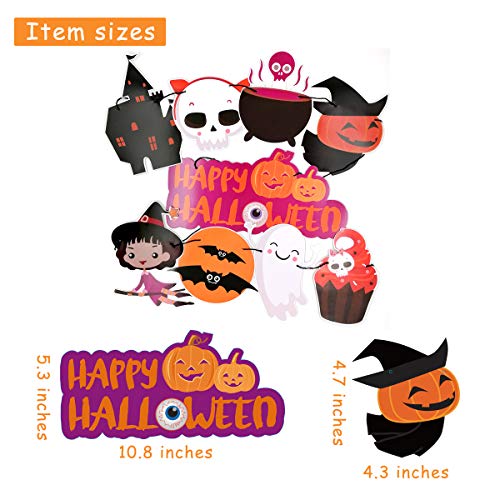 2023 Halloween Banner Party Decoration(Pre-Assembled)Cute Halloween Garland Bunting Banner Triangle Flag with Foil Swirl Ceiling Hanging Cards, Pumpkin Ghost Witches Bat Spider Skull Sticker