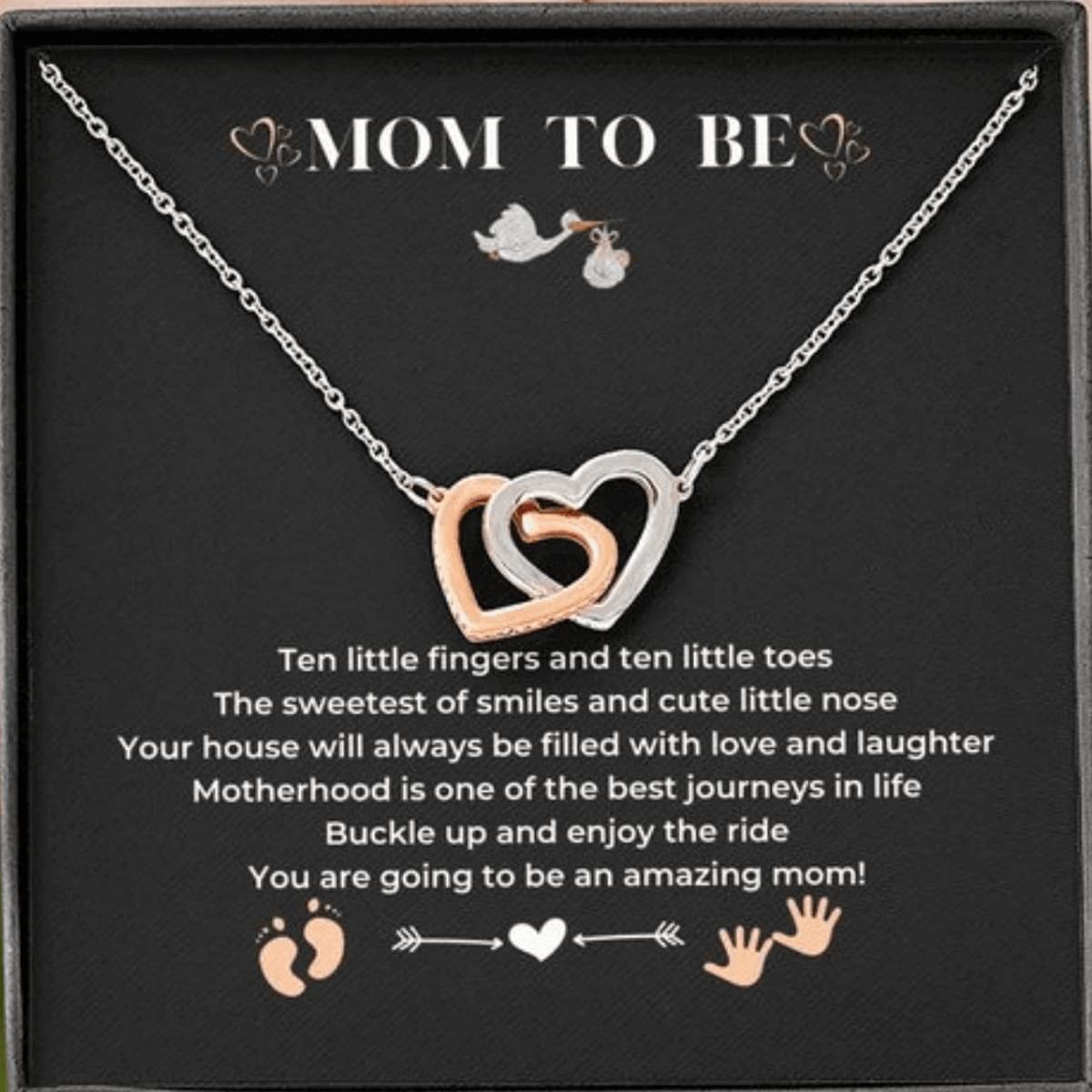 Mom to Be Gift - Sterling Silver S925 Interlock Heart Necklace with a Message Card Pregnancy Gifts for First Time Moms Expecting Women Pregnant Wife Valentine's Mother's Day Christmas Birthday