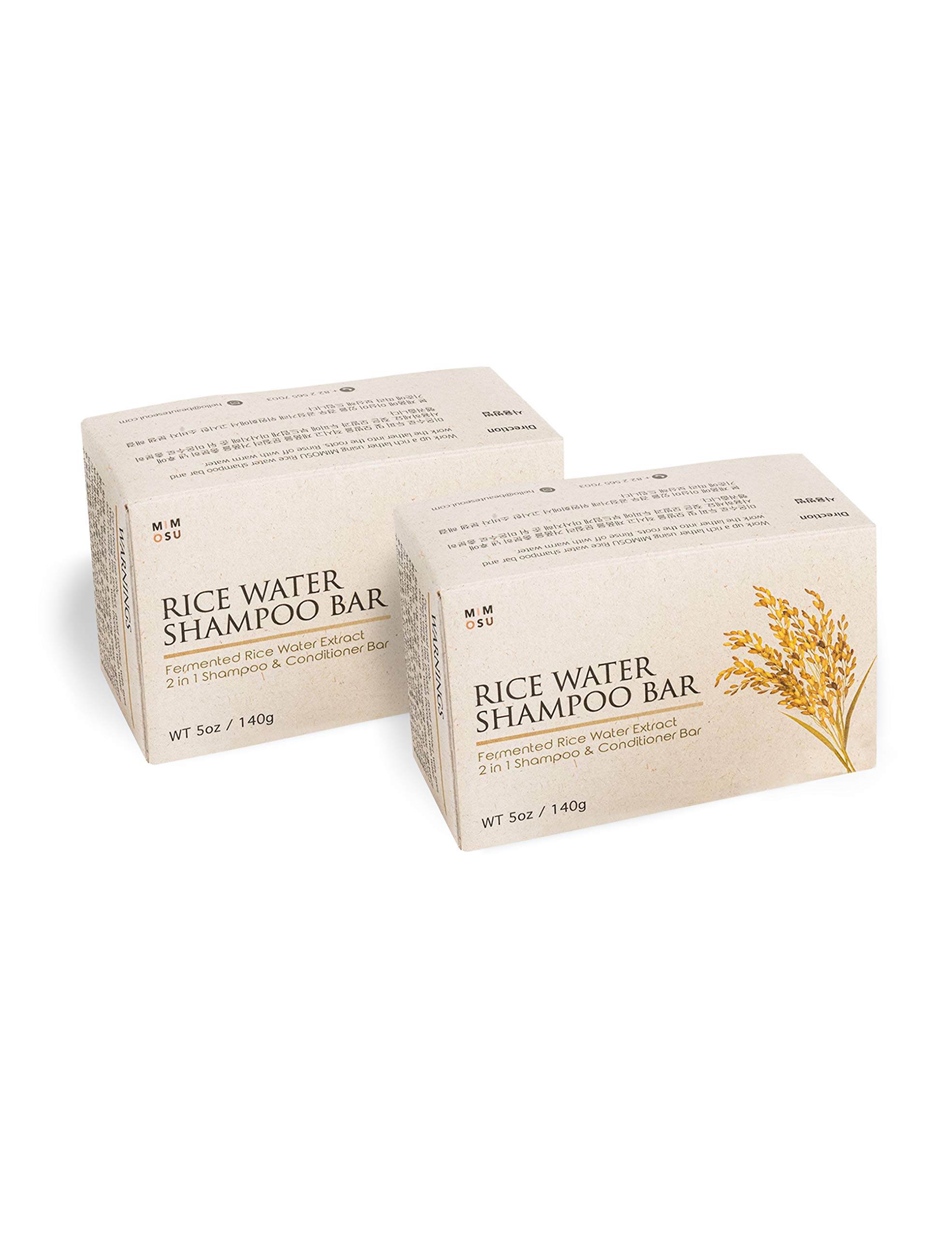 mimosu Fermented Rice Water Shampoo Bar 2 Pack â pH Balanced, Unscented Solid Shampoo for Hair Growth, Curly Hair, Natural Hair Care, Eco-Friendly, Korean Hair Care Formula