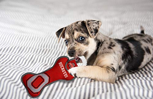 Pets First NCAA Ohio State Buckeyes Dental Dog TUG Toy with Squeaker. Tough PET Toy for Healthy Fun, Teething & Cleaning Pet's Teeth & Gum. (OH-3310)
