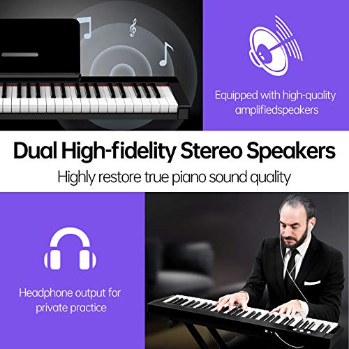 61 Key Electric Keyboard Piano Full Size Keys Portable Complete Digital Electronic Music Piano Set Lighted Keys with Built-In Speakers & Keynote Stickers for Piano Beginners