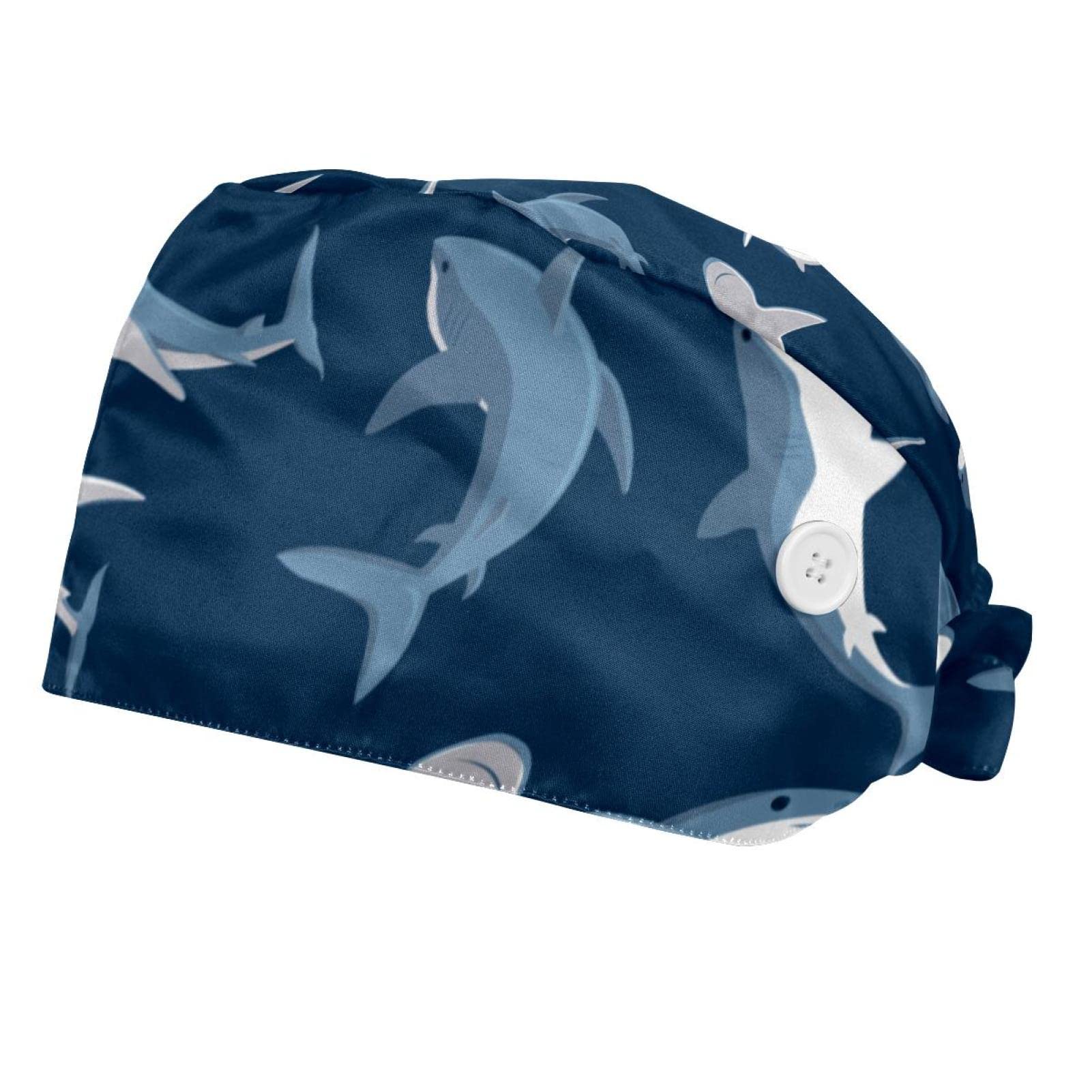 2 Pieces Adjustable Working Cap with Sweatband Suitable for Men and Women,Ocean Shark Multicolor Hat diameter is 18cm/7in