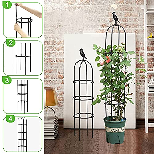 Anothera 6ft Rustproof Metal Pipe with Heavy Duty Plastic Coated, Garden Outdoor Indoor Potted Plant Support, Round Obelisk Trellis for Climbing Vine(Black)