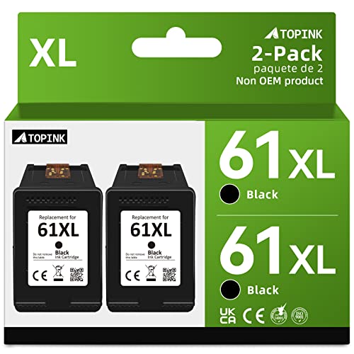61XL Black High Yield Ink Cartridges | Replacement for HP 61XL 61 (2 Black) Ink | for OfficeJet 4630 2622 2620 4635 4632, for Envy 4500 5530 4502, for DeskJet 2540 2050 3060 1000 1510 Printer