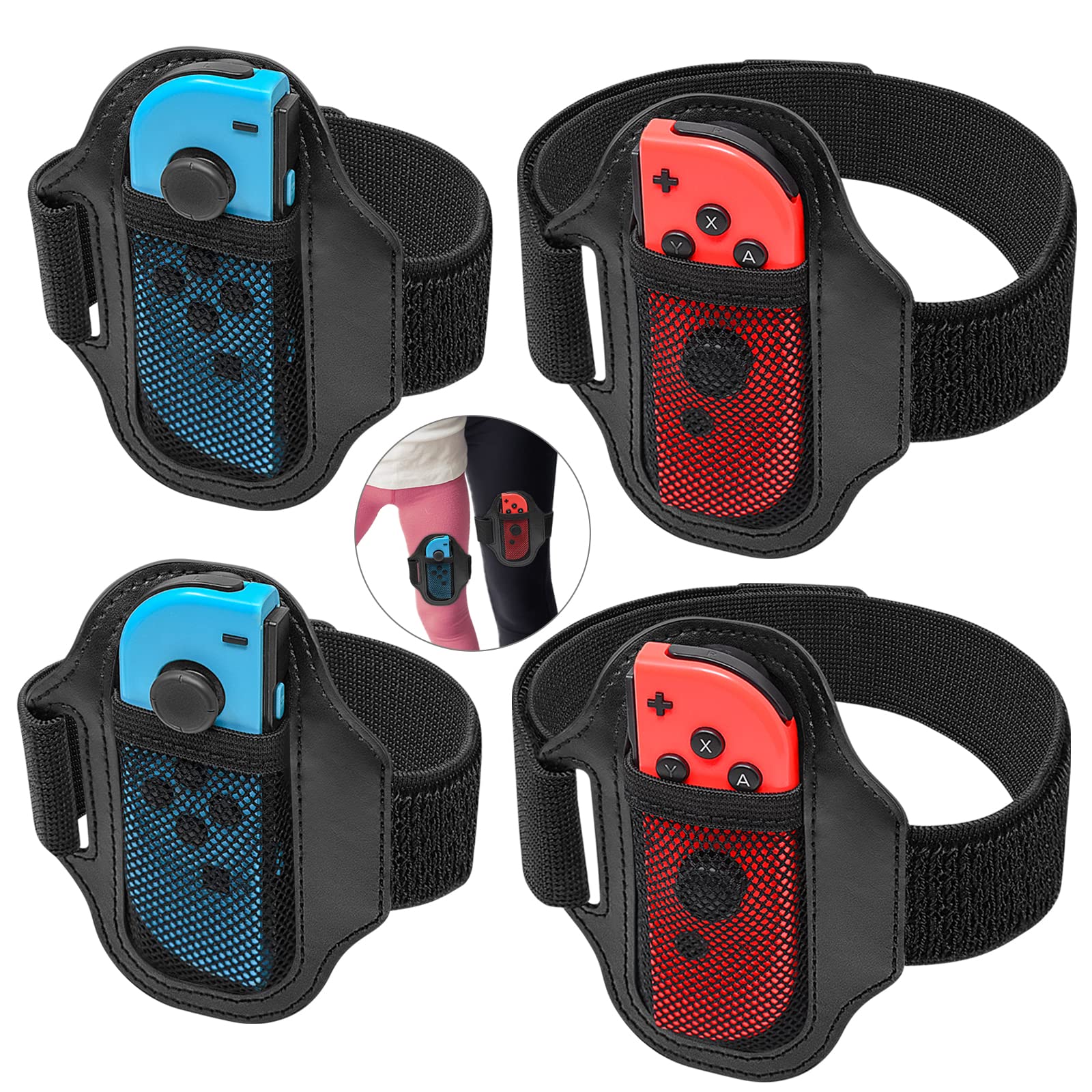 4 Pack Leg Straps for Switch Sports and Switch Ring Fit Adventure, GORIXER Adjustable Elastic Strap with 2 Size for Adults and Kids Compatible with Ring Fit Adventure Switch & Switch Sports