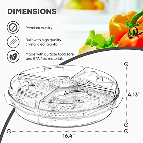 Chef's Star Clear Extra Large Acrylic Appetizer Serving Tray, 8 Compartment Vegetable Tray with Lid, Shrimp Cocktail Serving Dish, Large Iced Food Platter for Breakfast, Lunch, Dinner, Picnics Parties