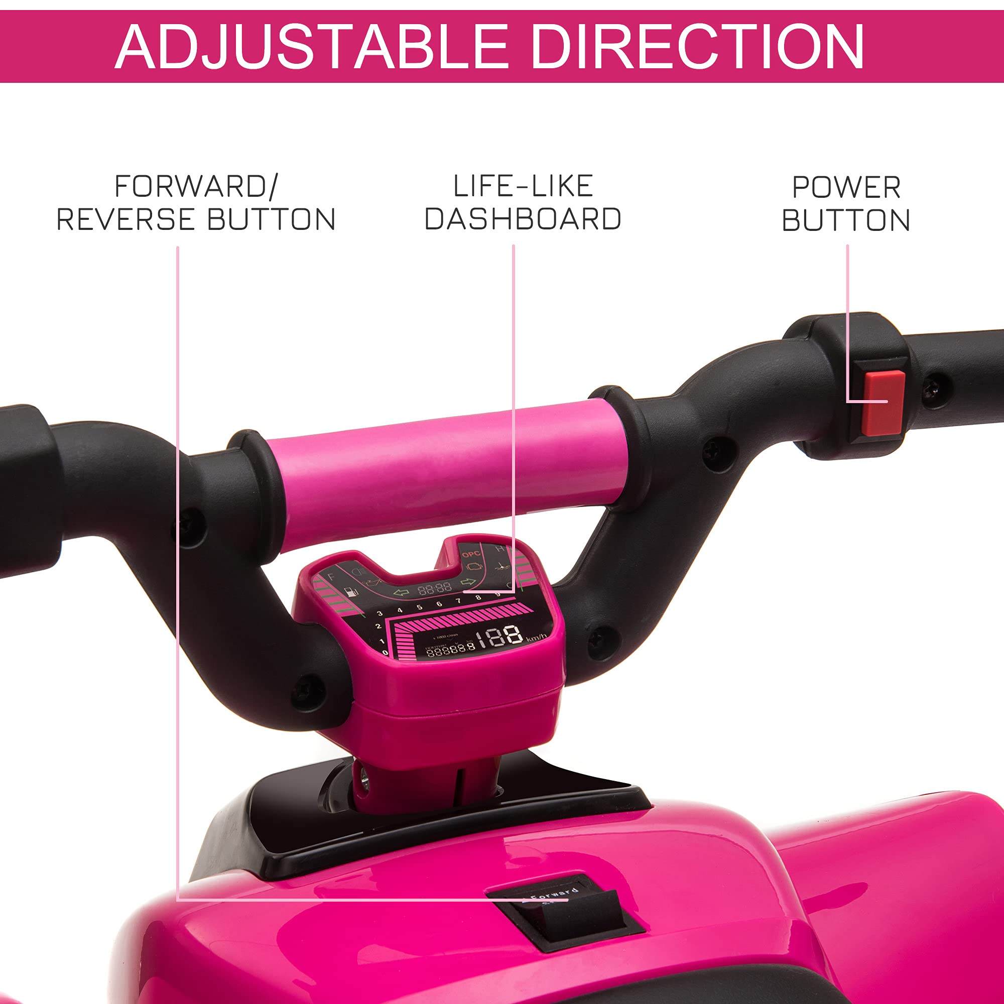 Aosom 6V Kids ATV 4-Wheeler Ride on Car, Electric Motorized Quad Battery Powered Vehicle with Forward/Reverse Switch for 18-36 Months Old Toddlers, Pink