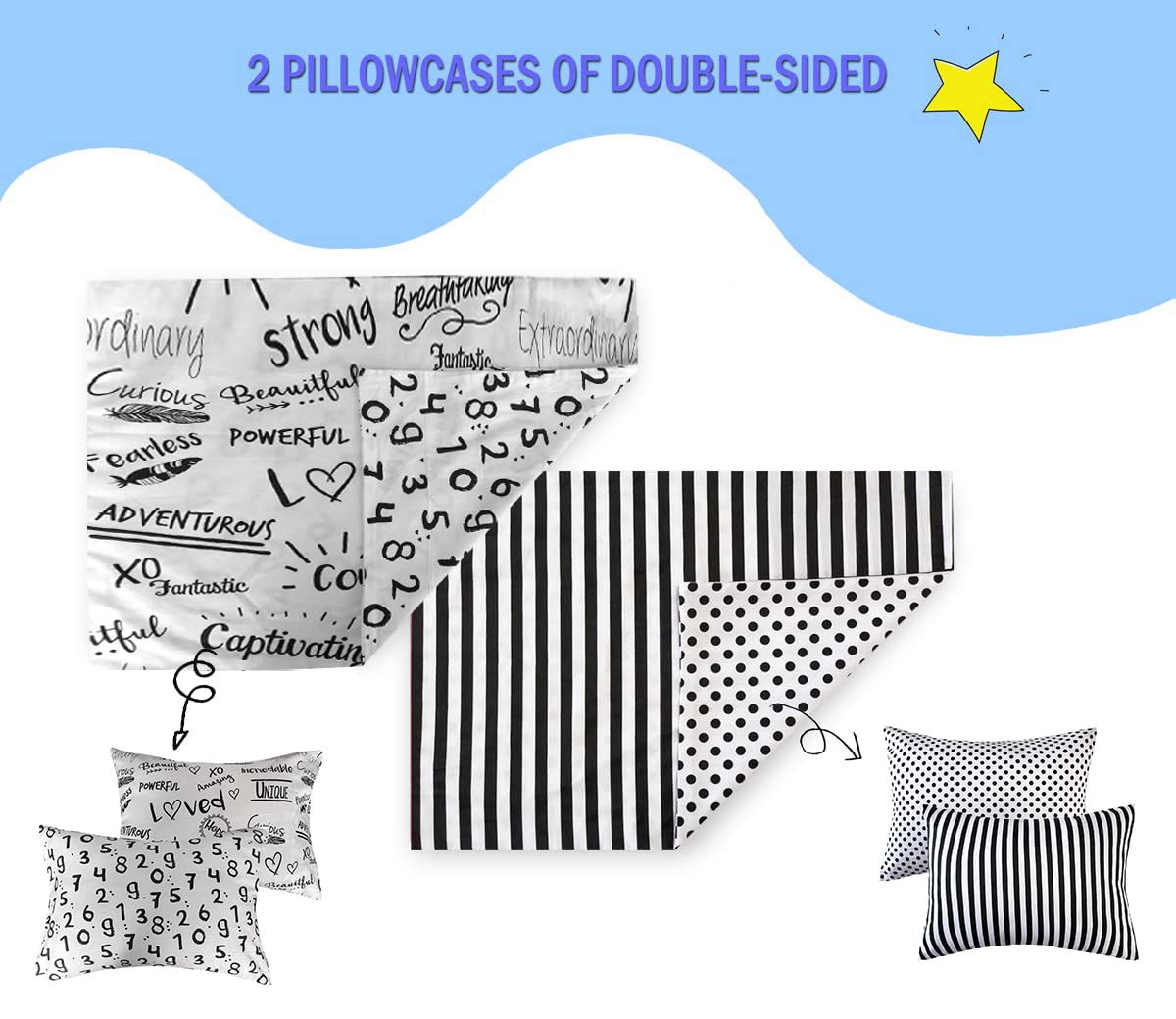 fuman 100% Cotton Toddler Pillowcases,2 Pack Soft and Breathable Travel Pillow Cases, 13"x 18",14"x 19"for Kids Bedding Great Shower Gift