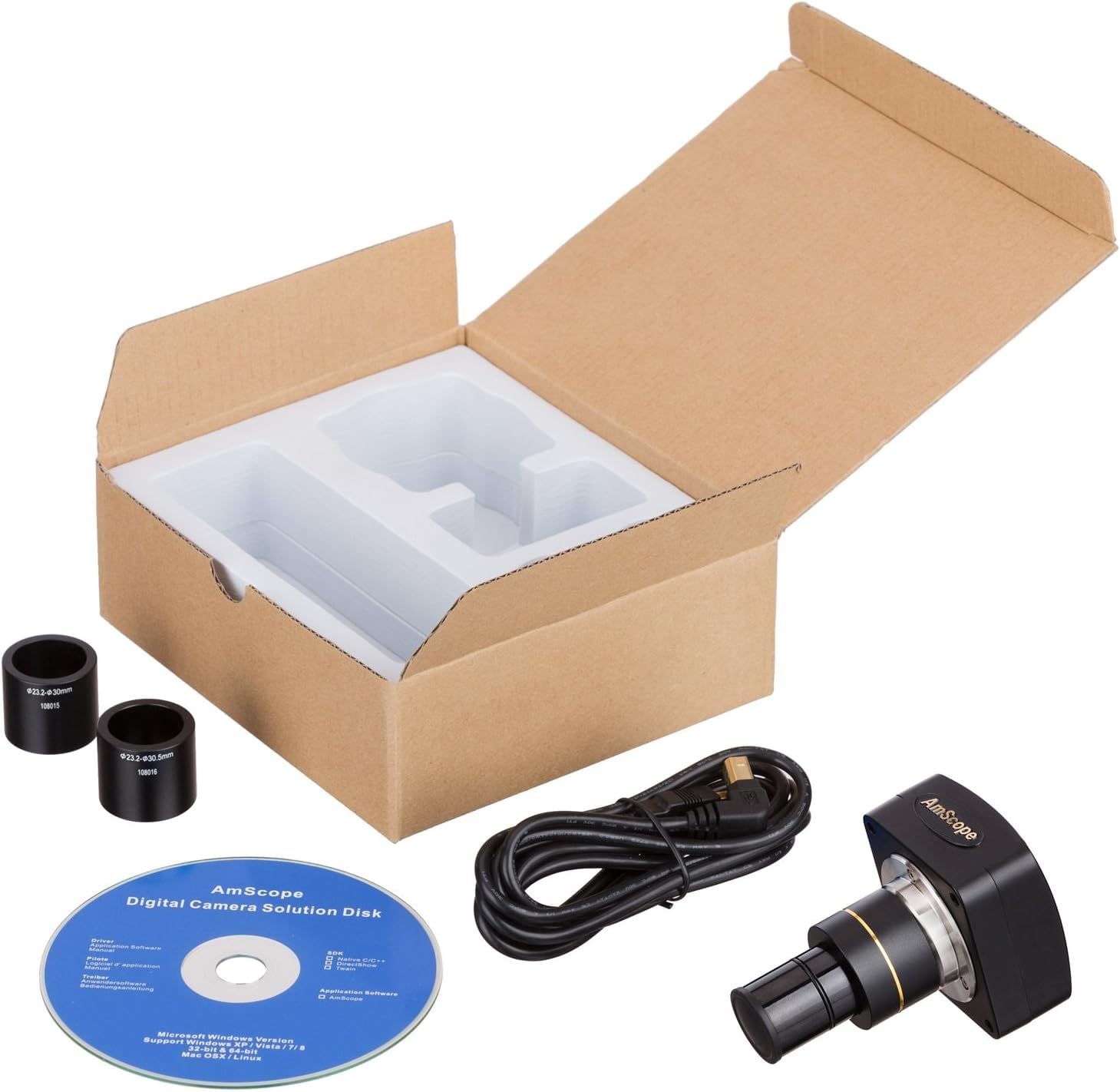 AmScope MU500-CK 5.0 MP USB Microscope Camera with Software and Calibration Kit, Compatible with Windows XP/Vista/7/8/10 and Mac OSX