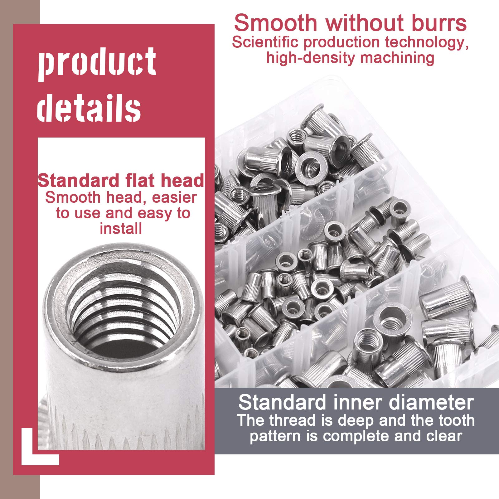 Hilitchi 5 Sizes Stainless Steel Rivet Nuts Threaded Insert Rivnuts 8-32, 10-24, 1/4-20, 5/16-18, 3/8-16 for Automotive Furniture Decoration Electrical and Industrial Products (85Pcs, SAE)