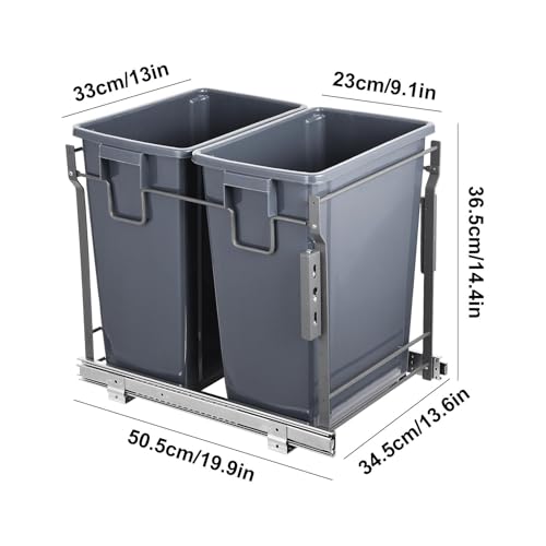 58 Quart Double Pull-Out Trash Can with Soft-Close Slides, Sliding Under Mount Kitchen Waste Garbage Container, Opening Soft Close Waste Bins for Restaurants Hospitals and Home Kitchens