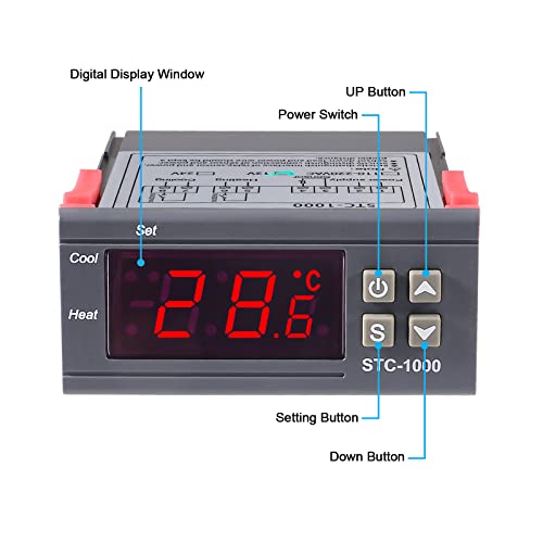 2pcs STC-1000 Digital Temperature Controller DC 12V 10A Digital LED Temperature Controller Thermostat Control Switch 2 Relay Output Cooling Heating and NTC Sensor Probe