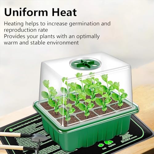6-Pack Seed Starter Trays with 10"x20.75" Seedling Heat Mat for Indoor Home Gardening Seed Starting, 72-Cell Seed Starter Kit with Humidity Dome(12 Cells per Tray), MET Certified