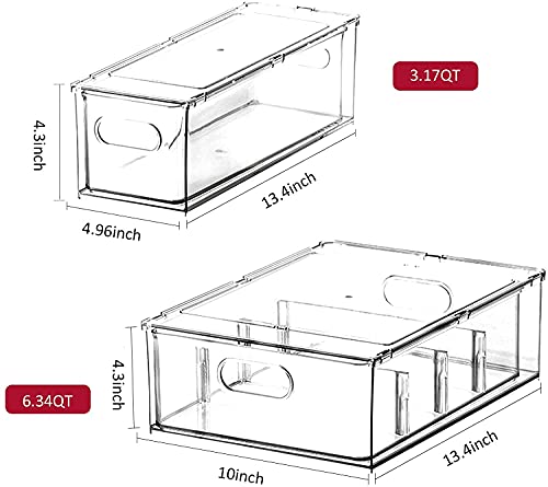 4 Pack Refrigerator Organizer Bins with Pull-out Drawer, Large Stackable Fridge Drawer Organizer Set with Handle, BPA-free Drawable Clear Storage Cases for Freezer, Cabinet, Kitchen, Pantry Organizati