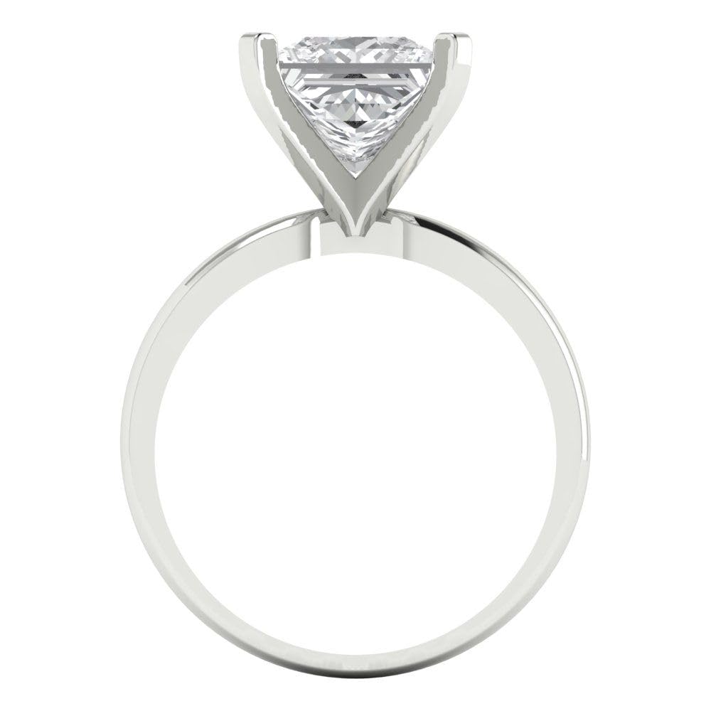 3 Ct Brilliant Princess Cut Clear Simulated Diamond 14K White Gold Solitaire Engagement Promise Bridal Ring Size 6.5