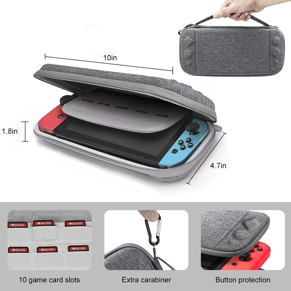 Accessories Kit Bundle for Nintendo Switch, 1x carry case,2x Grips kit,2x Steering Wheel,1x crystal case for switch,2x Case for Joy-Con,2x Thumbstick Caps,1x Glass screen protector