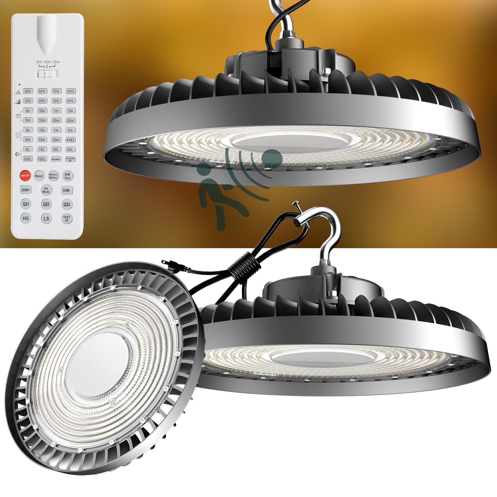 ACOHOOK Smart 320W LED High Bay Light with Motion Sensor, 48000lm (Eqv.1200W MH/HPS) High Bay LED Shop Light 100-277V Commerical Grade UFO Lights(Remote Buy Separate)