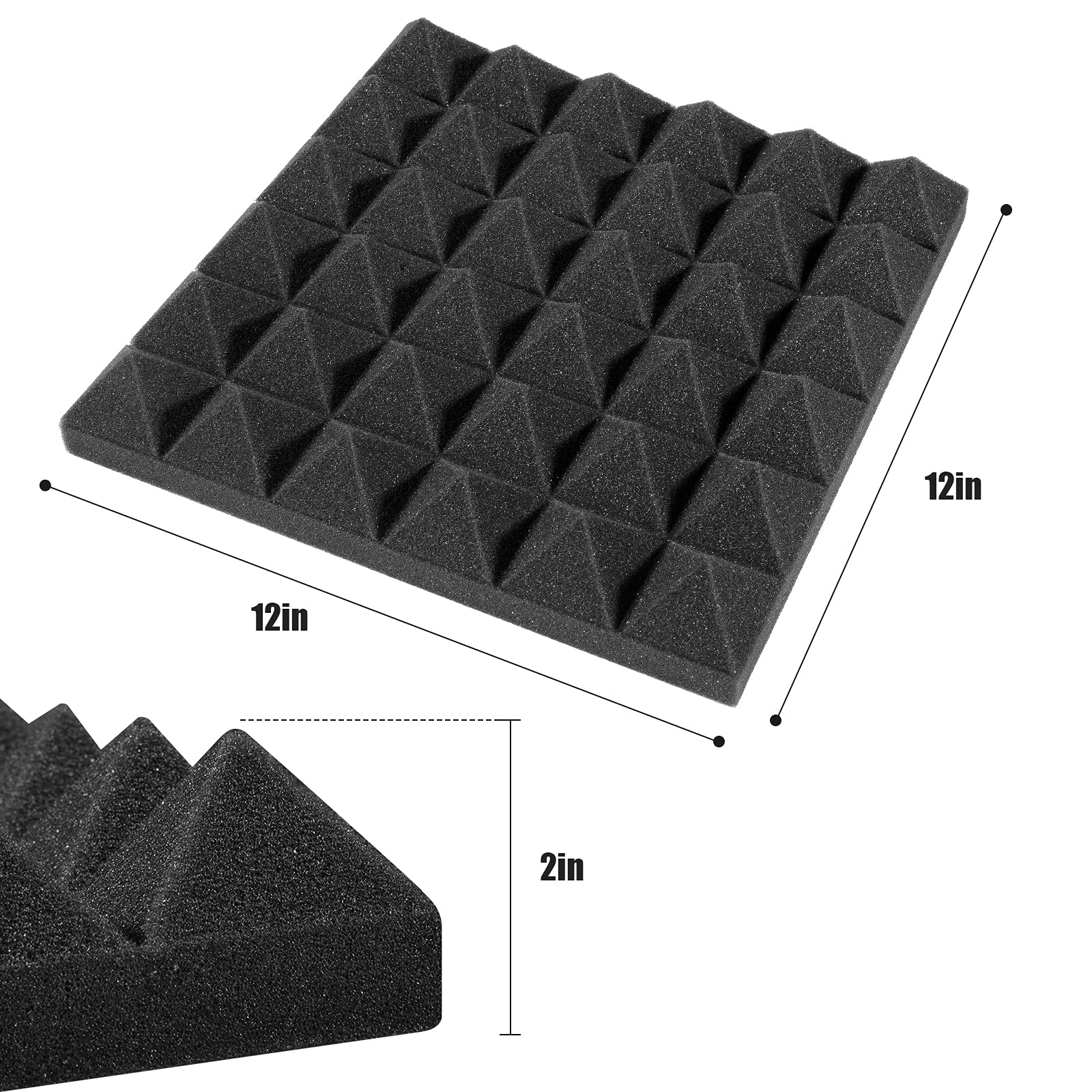 24 Pack Acoustic Foam Panels Sound Proof Foam Panels 2 Inch, 2" X 12" X 12" Fire Retardant Sound Proofing Padding for Wall, Studio Foam Wedge Tiles