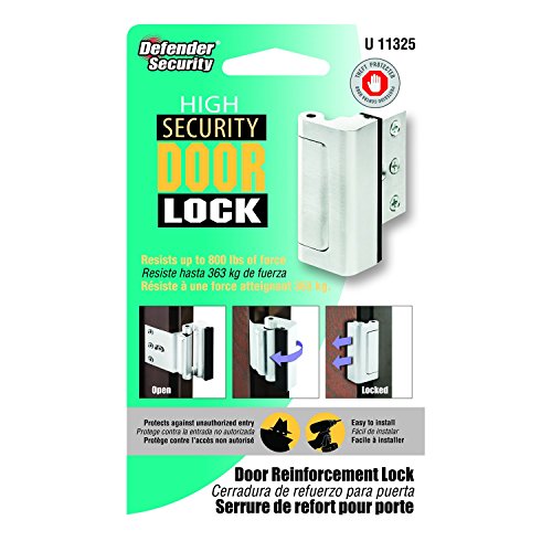 Defender Security U 11325 Door Reinforcement Lock β Add Extra, High Security to your Home and Prevent Unauthorized Entry β 3β Stop, Aluminum Construction, Brushed Chrome (Single Pack)