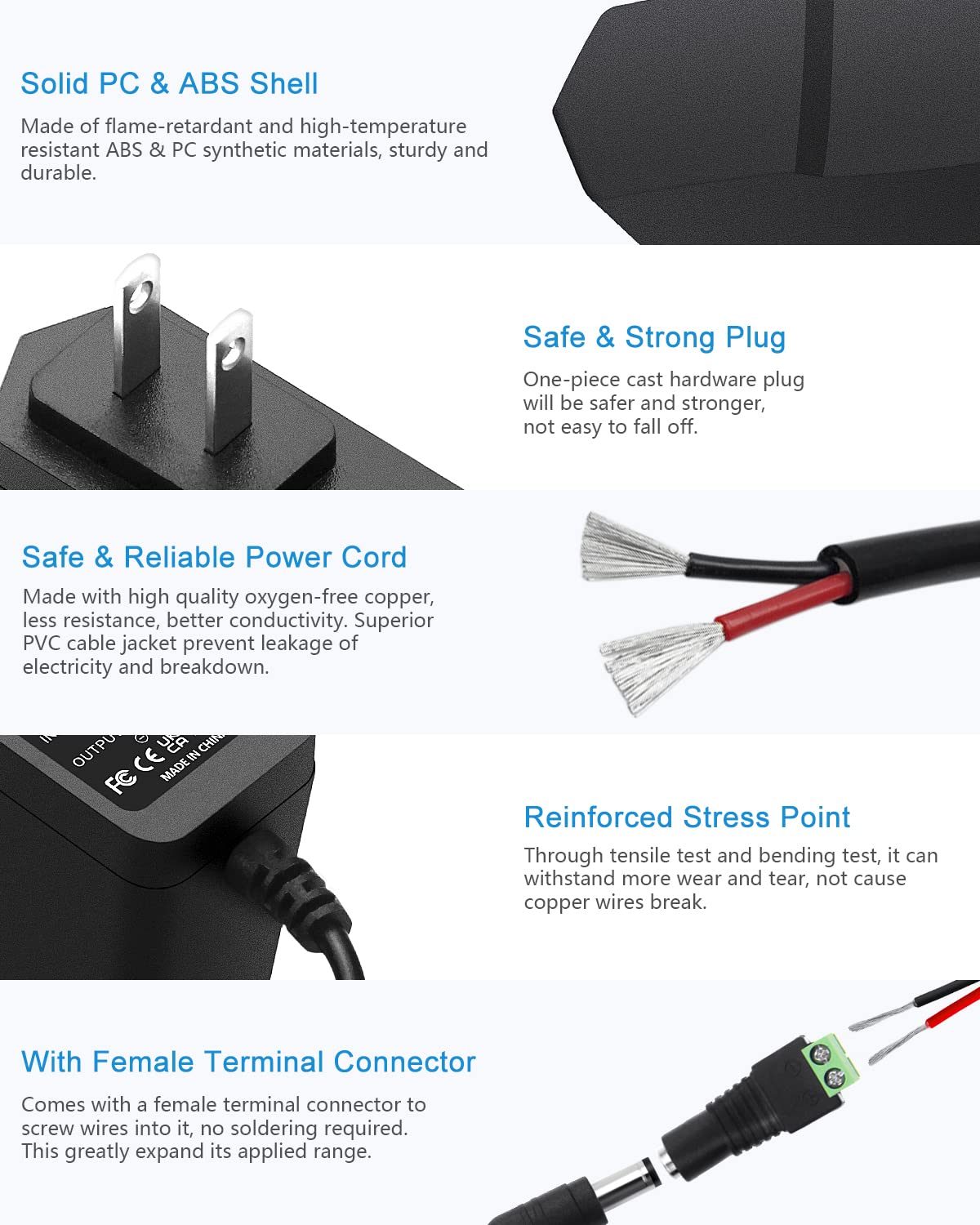 ALITOVE DC 12V 1A Power Supply 1000mA 12W AC/DC Adapter, 100~240V AC to DC 12 Volt 1 Amp 0.6A Converter with 5.5 x 2.5mm 2.1mm Plug for LED Strip Light CCTV Security Camera DVR NVR Surveillance System