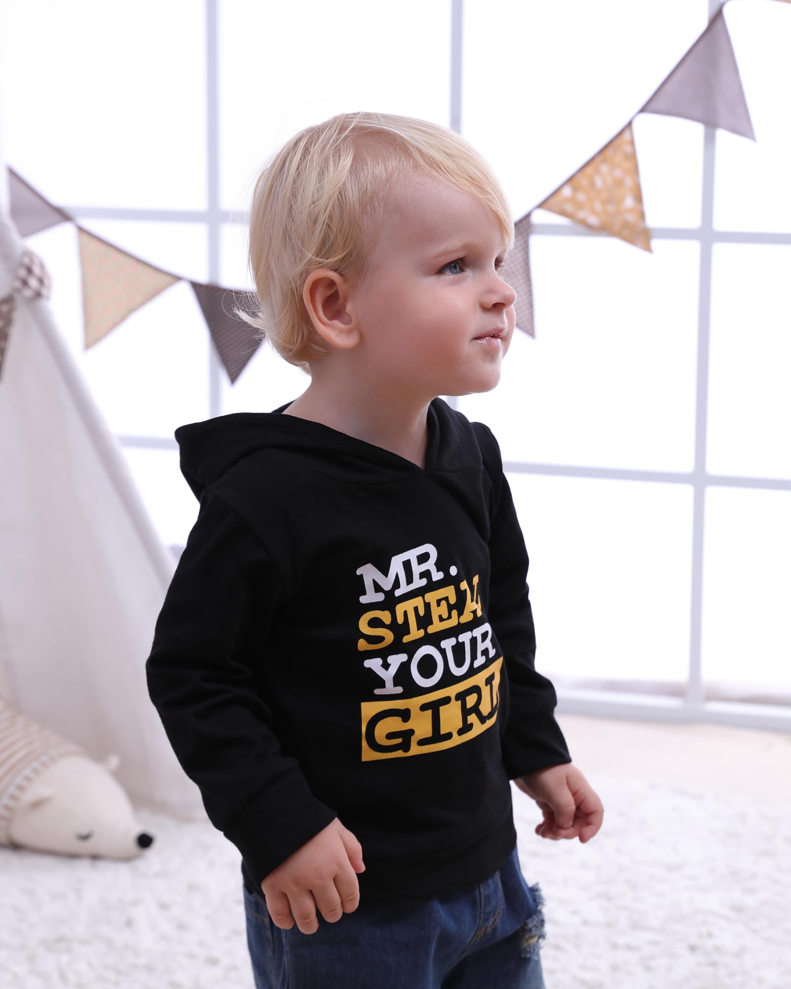 YALLET 2T 3T Toddler Baby Boy Clothes Fall Winter Outfit Sets Long Sleeve Letter Hoodies Top+Ripped Denim Pants 2pcs