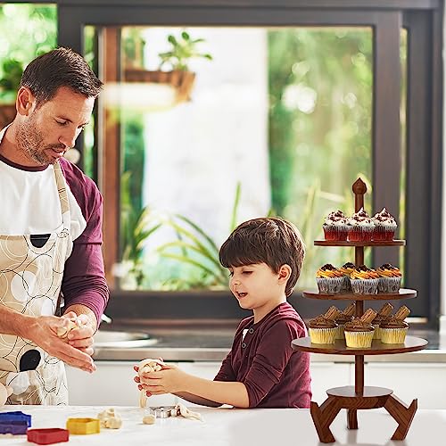 Chemailon 3 Tier Wooden Cupcake Stand, Elegant Round Dessert Tower Holder Decorative Tiered Tray for Birthday Cady Bar Weddings and Parties Events