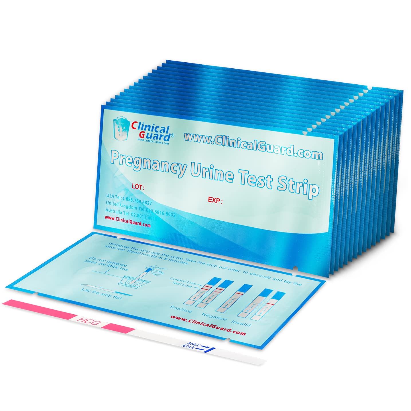 Clinical Guard 25 Pregnancy Tests Early Detection Strips - FSA HSA Eligible - Sensitive & Accurate Measurement Within 5 mins -Pregnancy Test Strips for Women - HCG Test Strip Kit- Pruebas De Embarazo