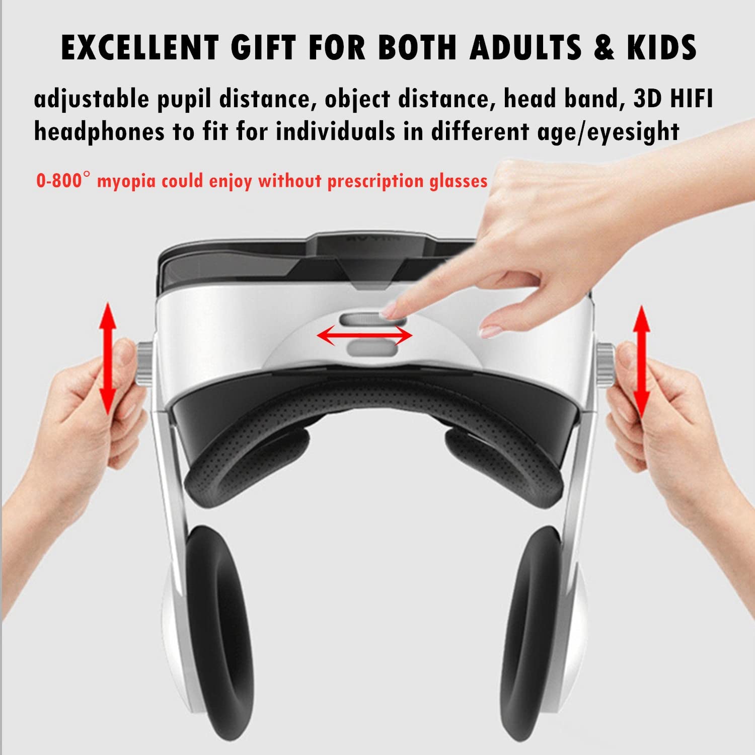 3D VR Headset Virtual Reality Goggles w/ Over Ears HiFi Headphones for iPhone 13 12 11 Pro XS Max XR X SE 8 7 6S+, Samsung Galaxy Note 10 9 8 5 4 3 S21 S20 S10 S9 Edge+ iOS & Android Cellphone, White