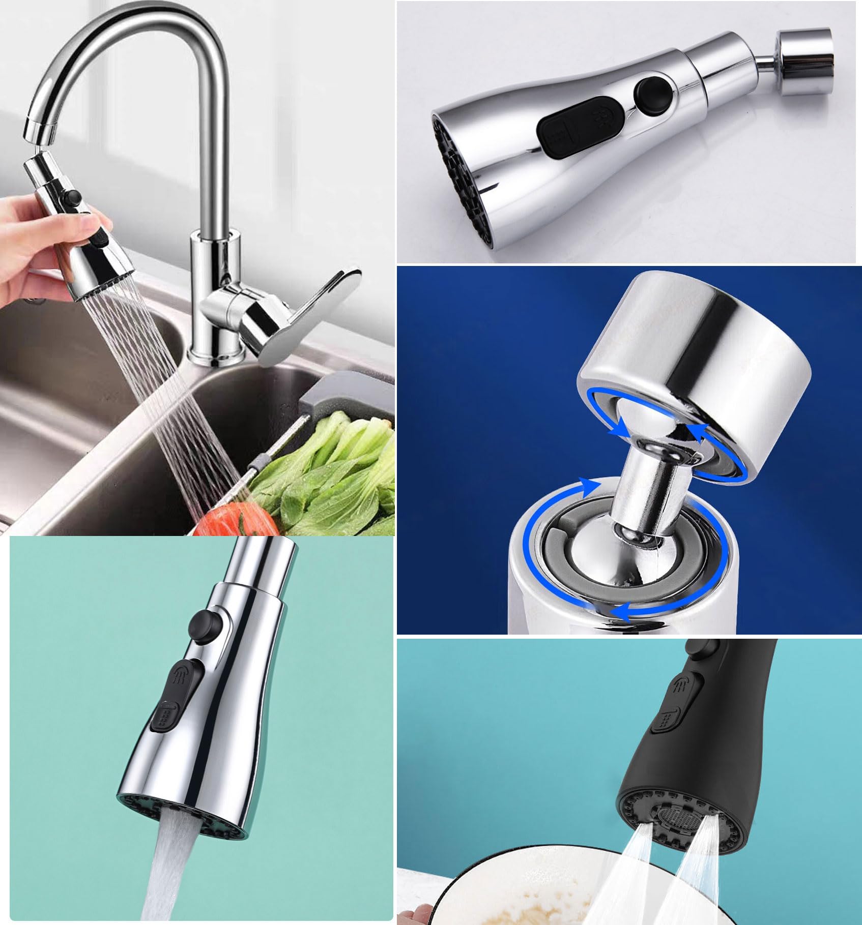 2023 New Gpmsign Universal Pressure Tap Nozzle,Universal Pressure Tap Nozzle Kitchen Sink Water Spray Faucet, 360° Rotating Bathroom Kitchen Sprayer Faucet Extender For Sink Tap Head (Silver+Grey)