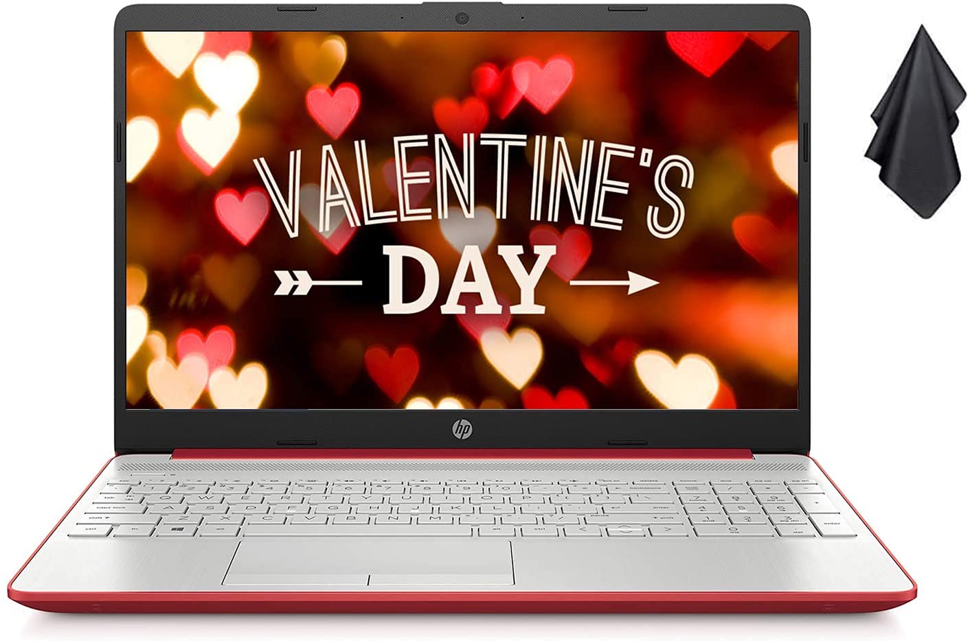 2021 Newest HP Pavilion 15.6" HD Laptop, Intel Quad-core Pentium Processor, 8GB RAM, 256GB SSD, Intel UHD Graphics, HD Webcam, Bluetooth, HDMI, USB Type-C, Scarlet Red, Windows 10 + Oydisen Cloth