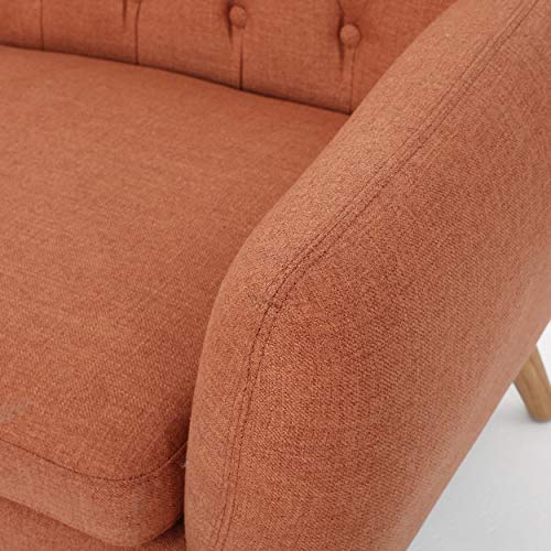 Christopher Knight Home Bernice Mid-Century Modern Tufted Fabric Sofa, Burnt Orange / Natural